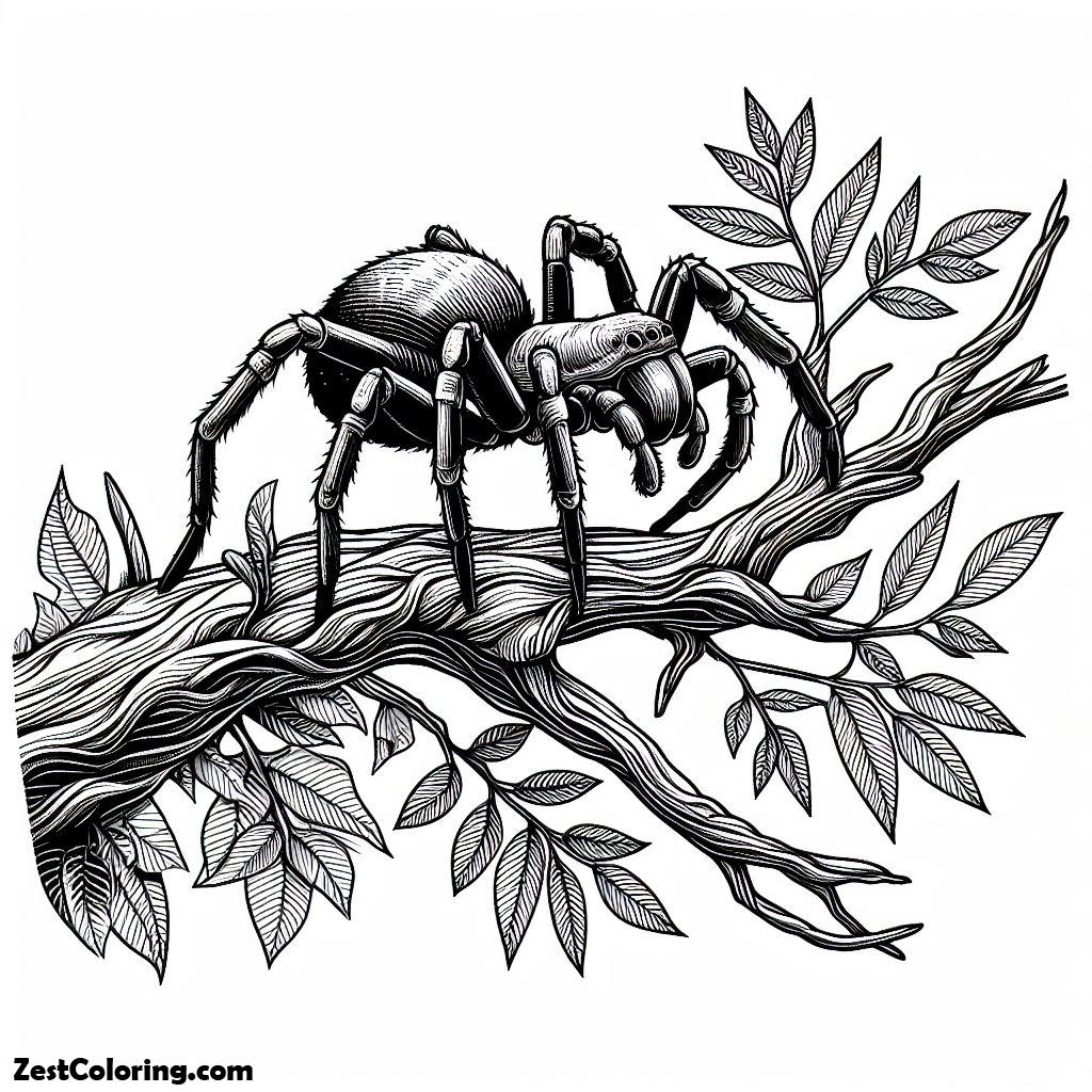 Spider On Tree Branch Coloring Page : Coloring for Kids – Smart ...