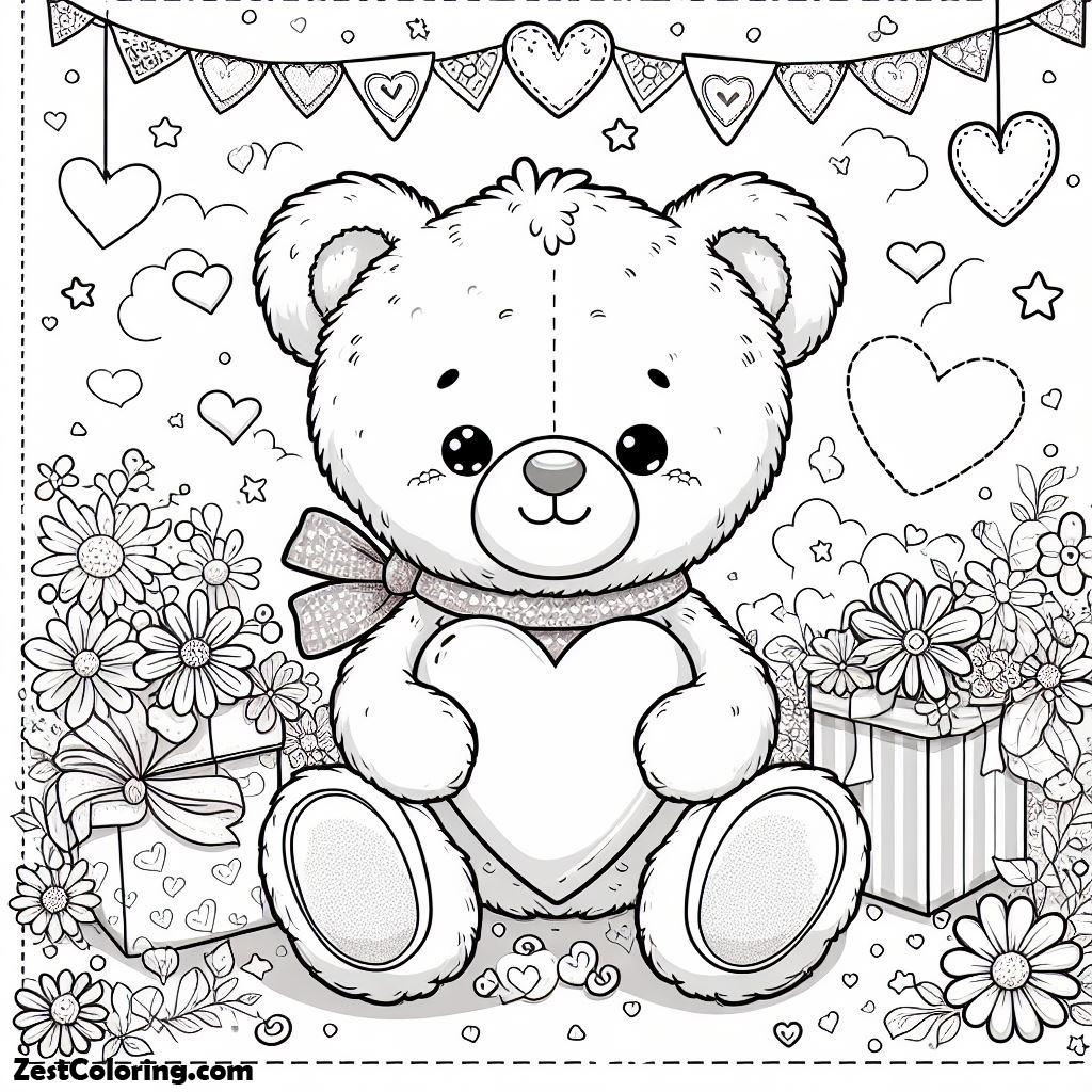 Teddy Bear Holding Something Shaped in Love Coloring Page : Coloring ...