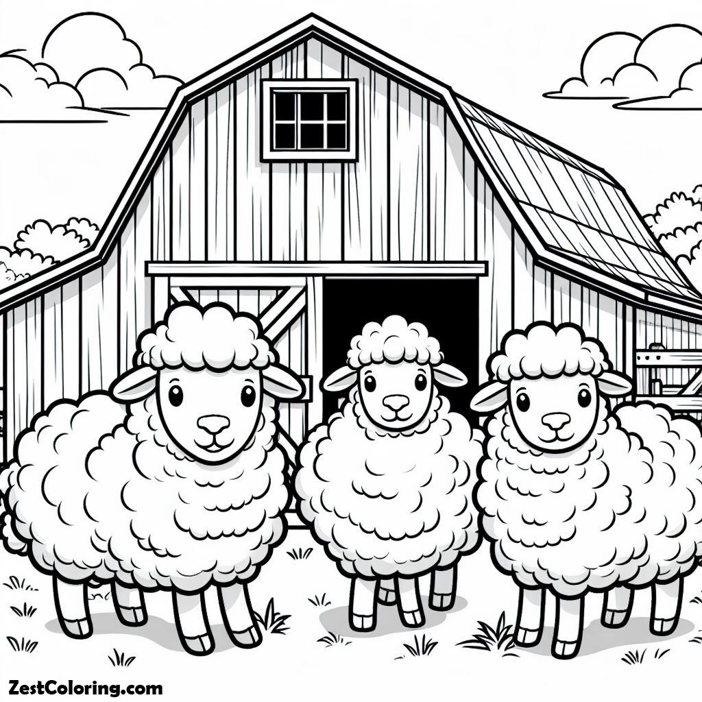 Three Sheep At The Barn Coloring Page : Coloring for Kids – Smart ...