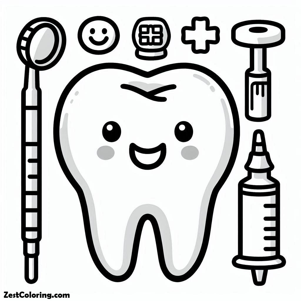 Tooth And Dental Health Equipment Coloring Page : Coloring for Kids ...