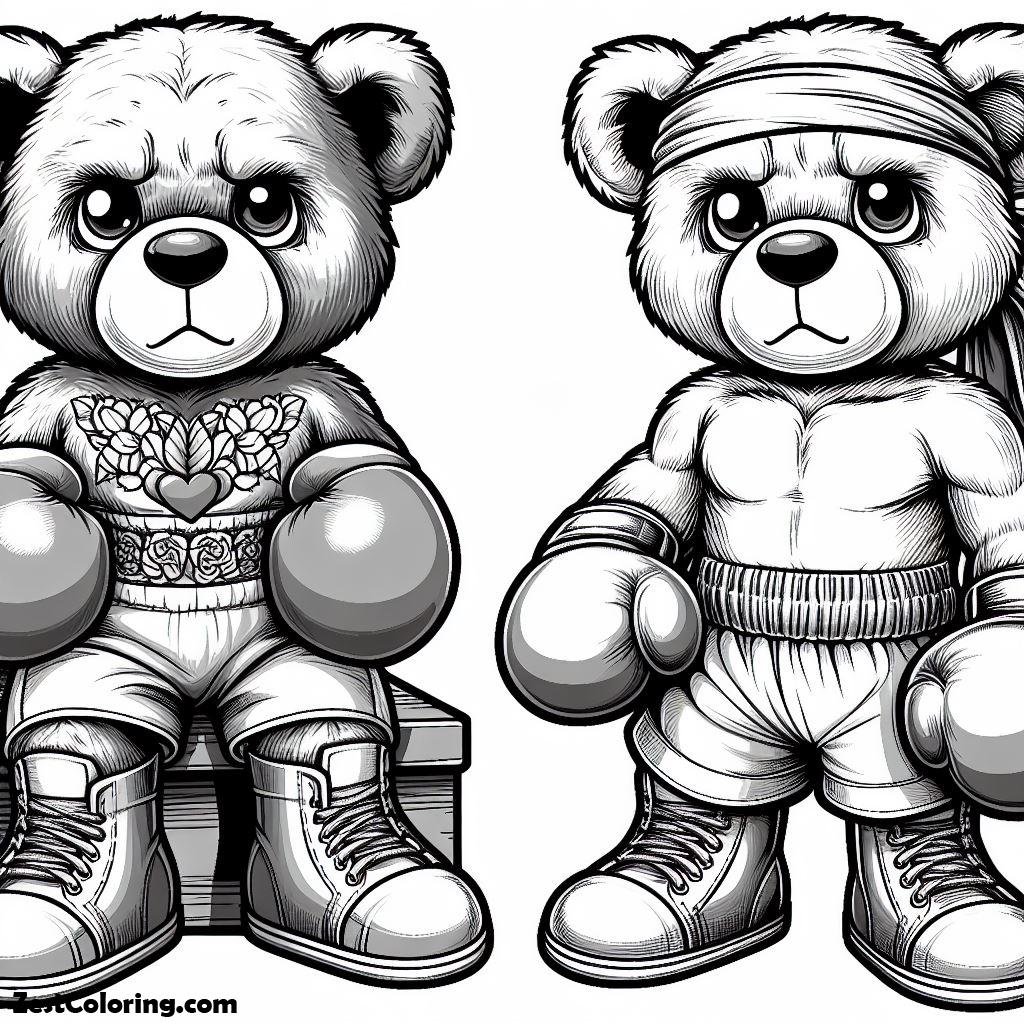 Two Teddy Bears Are Ready to Have a Boxing Match Coloring Page ...